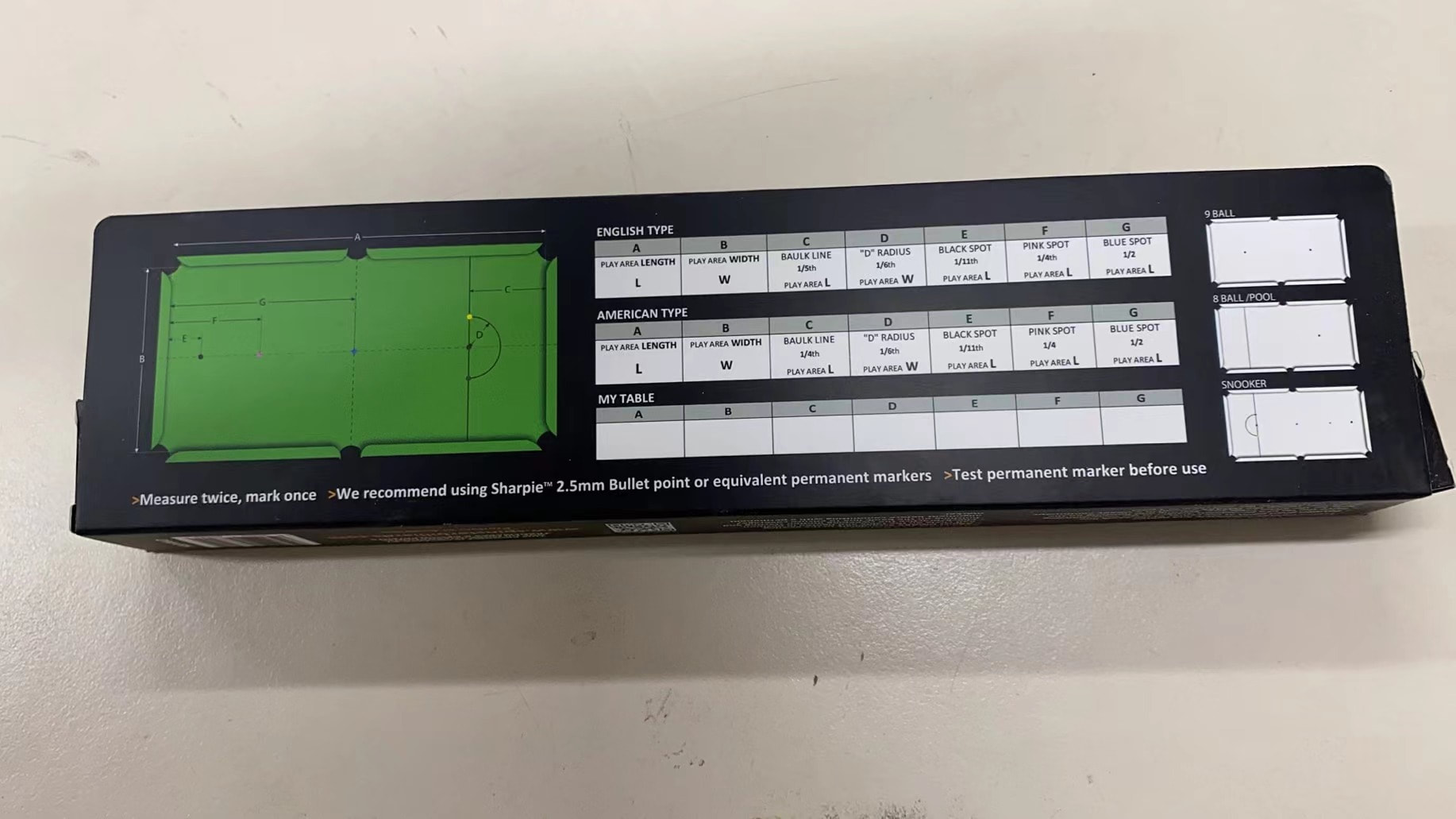 The billiard table marking tool